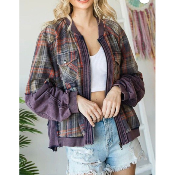 Oli & Hali | Tops | Oli Hali Mixed Media Zip Front Small Shacket Blue ...